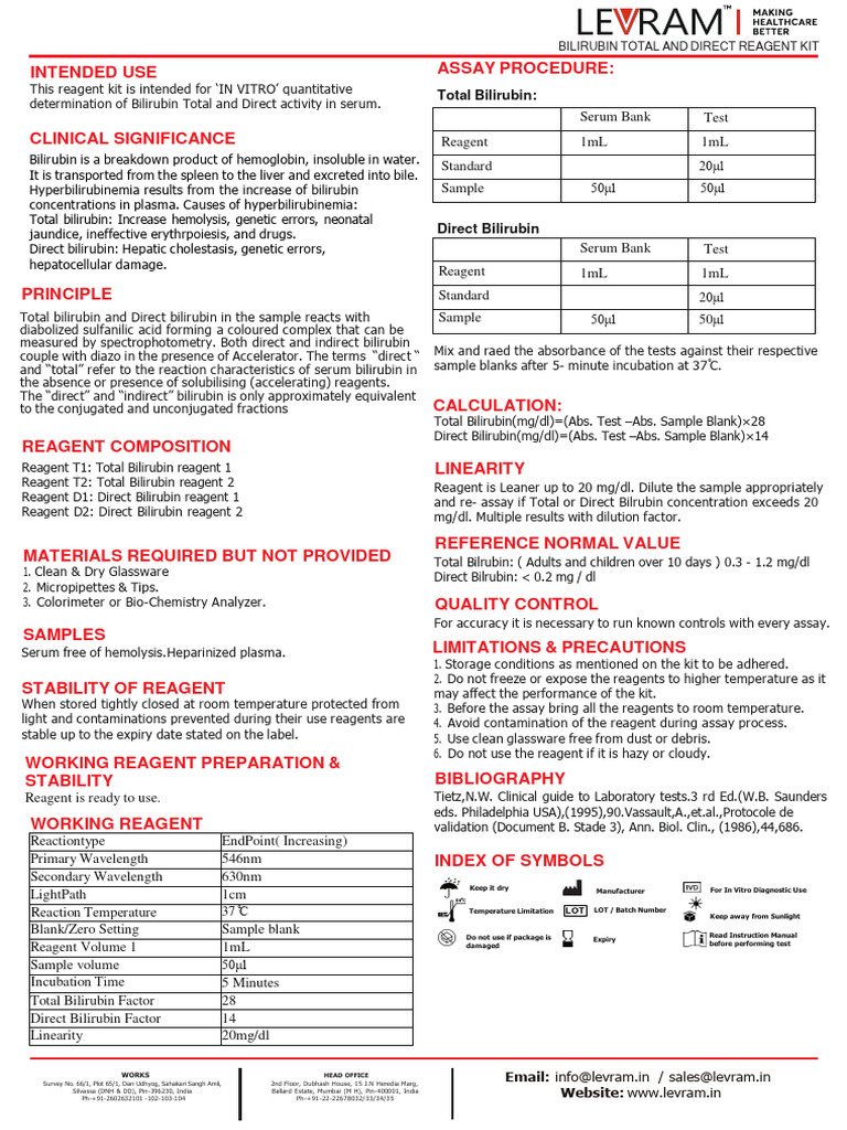 Total Bilirubin and Direct Bilirubin Right Ifu | PDF | Hematology ...