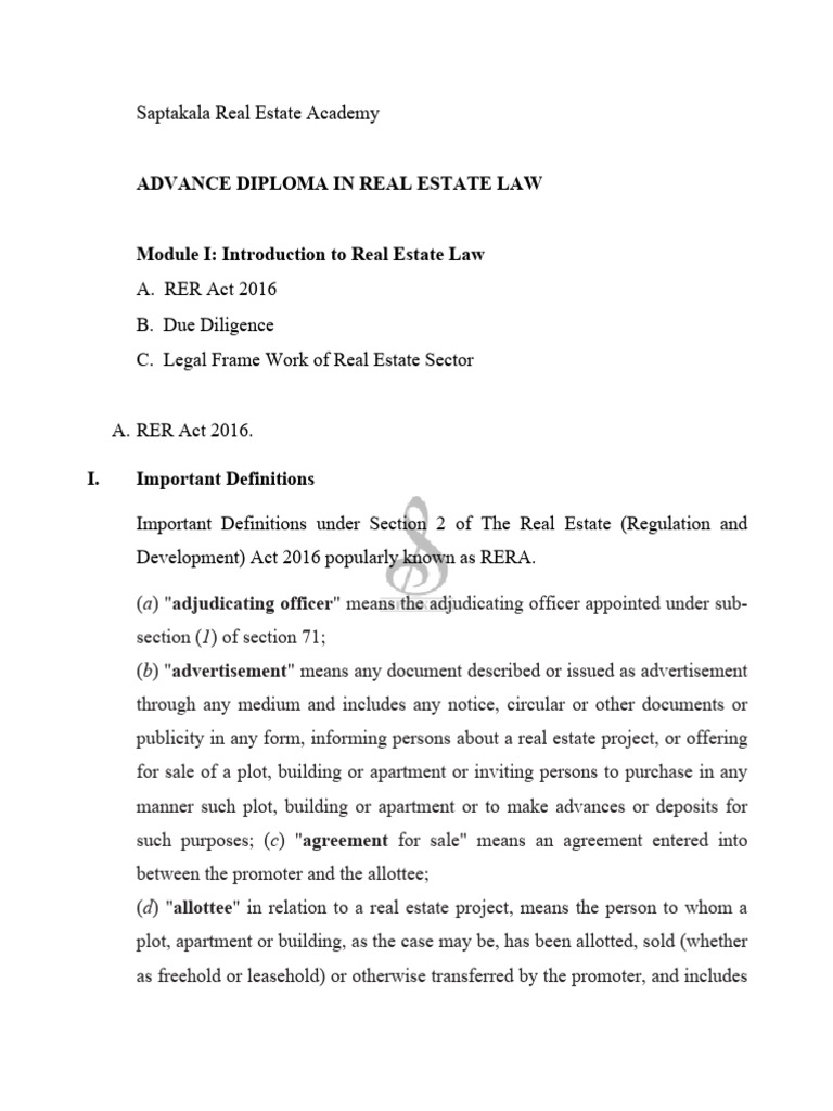 RERA 2016: Key Definitions Explained | PDF | Interest | Complaint