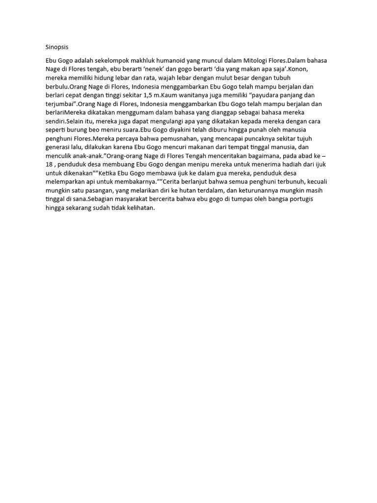 Sinopsis Ebu Gogo | PDF | Seni & Disiplin Bahasa