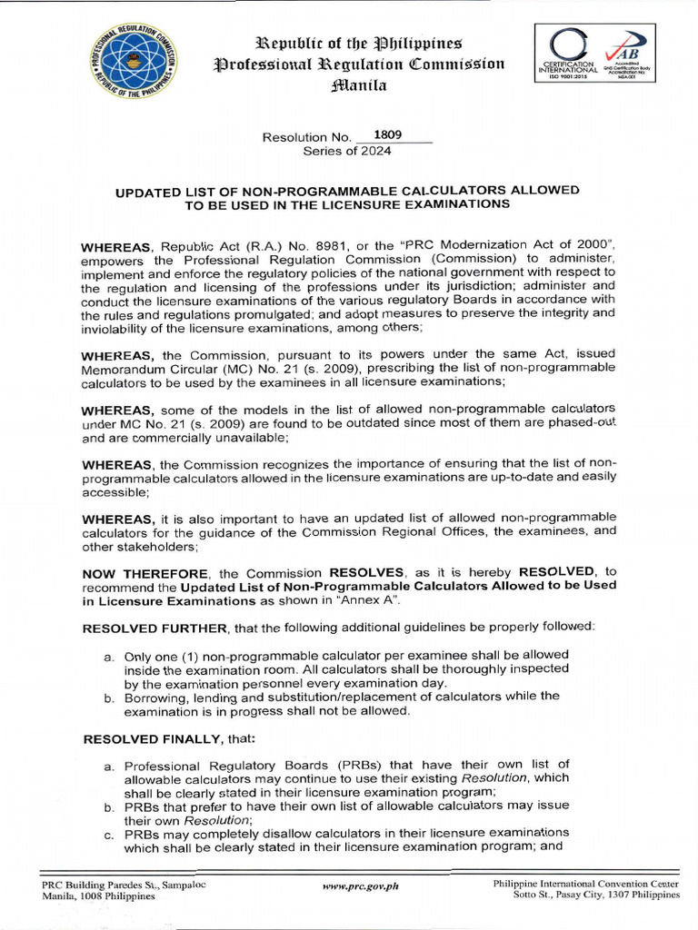 Updated Allowed Calculators for 2024 | PDF