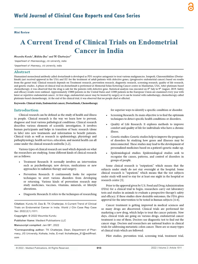 A Current Trend Of Clinical Trials On Endometrial Cancer In 1242 Pdf