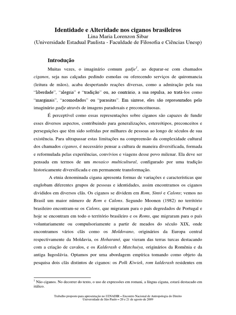 GT4 Lina Maria Lorenzon Sibar | PDF | Povo cigano | Brasil