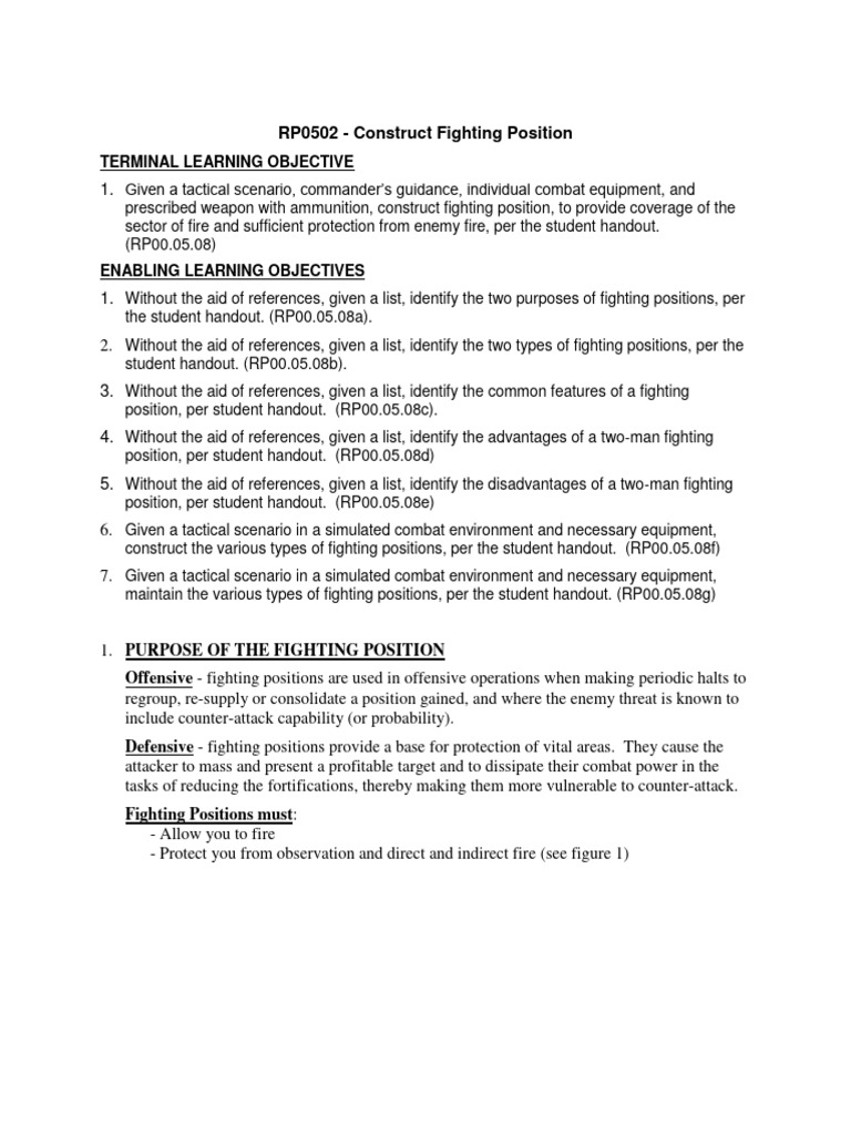 Constructing Effective Fighting Positions | PDF | Fortification | Firearms