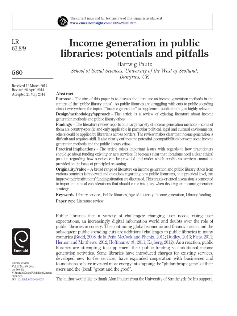 Income Generation in Public Libraries | PDF | Fundraising | Libraries