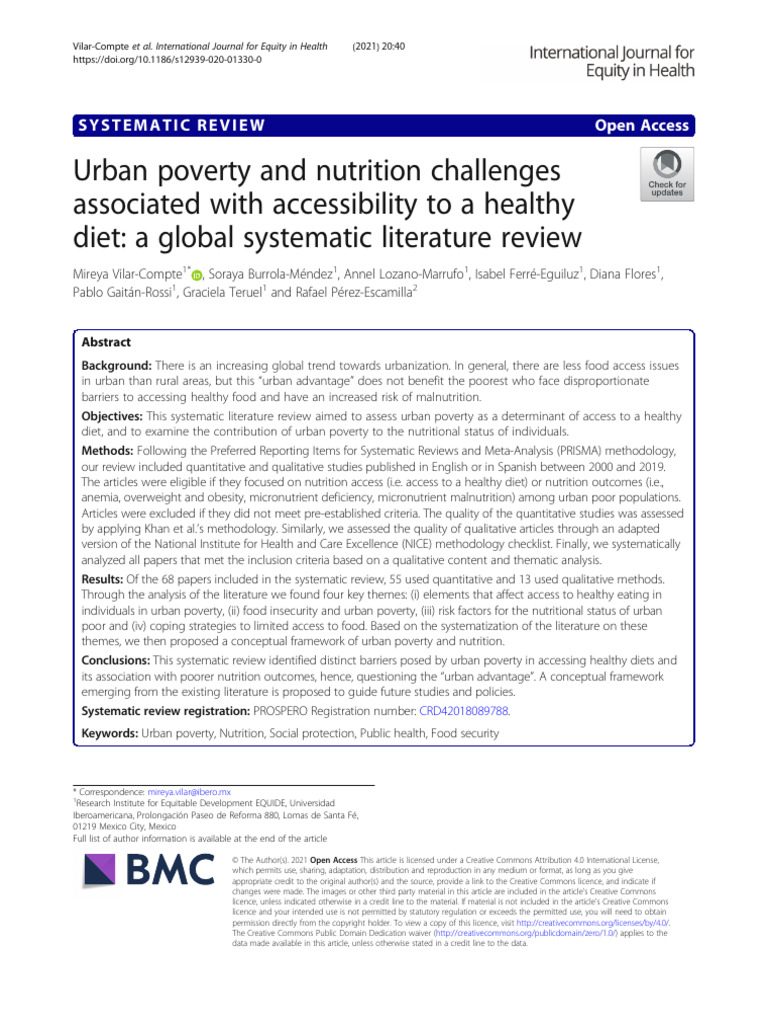 Urban Poverty and Nutrition Challenges Associated With Accessibility To ...