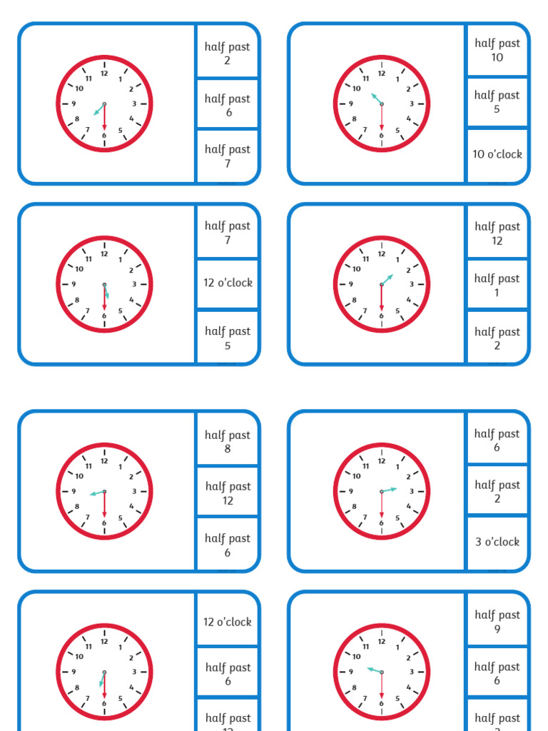 Telling The Time Peg Matching Game (Half Past) | PDF