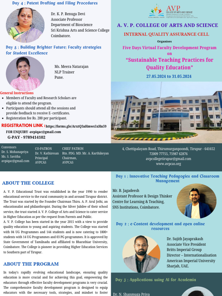 AVPCAS Virtual FDP Brochure | Download Free PDF | Teachers | Learning