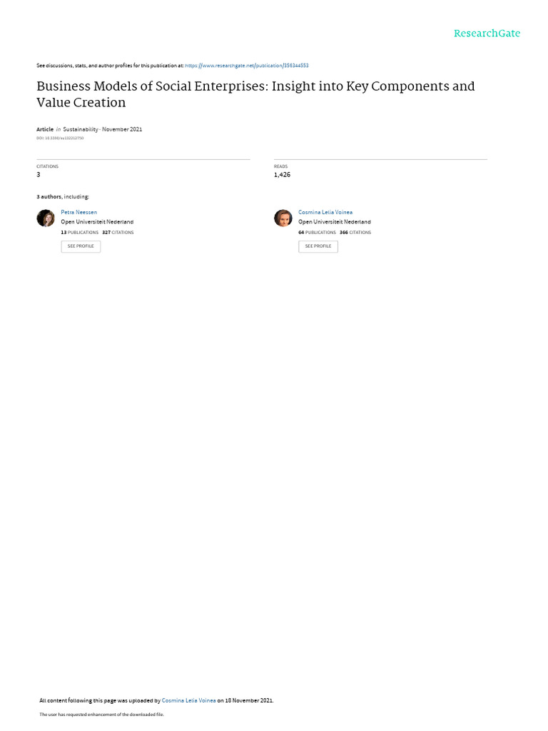 Business Models of Social Enterprises: Insight Into Key Components and ...