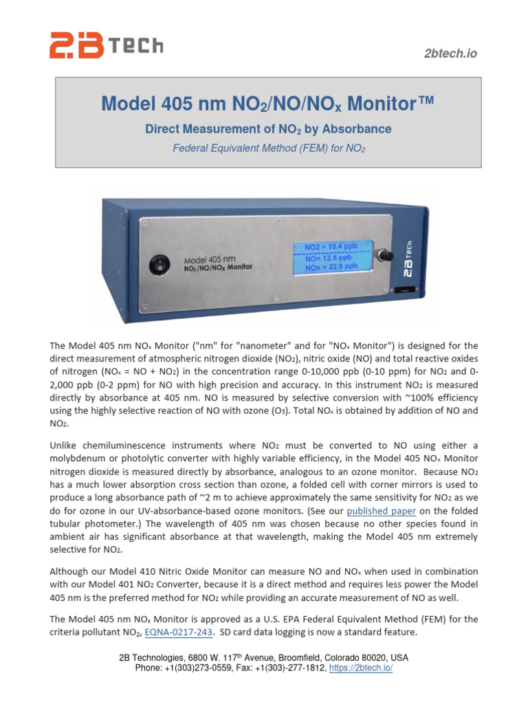Model 405 NM | PDF | Nitrogen Dioxide | Ozone