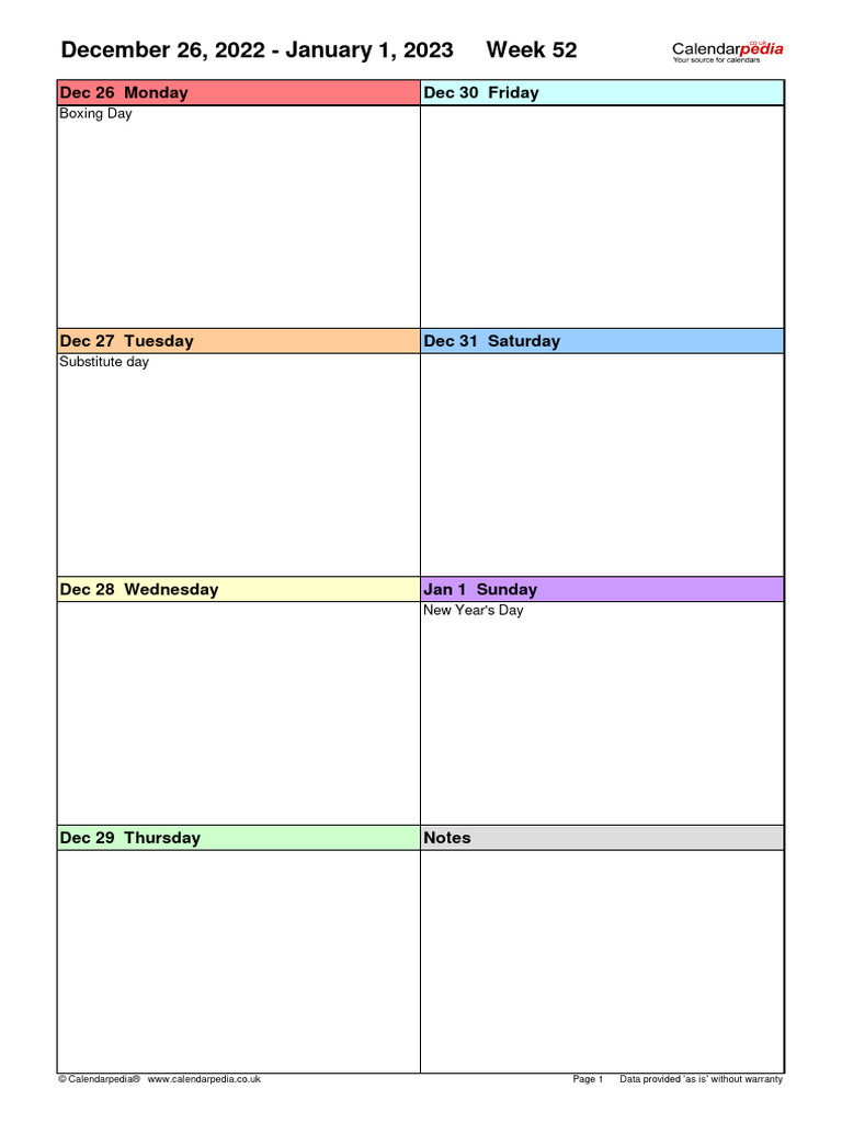 Weekly Calendar 2023 Portrait 2 Columns in Colour | Download Free PDF ...
