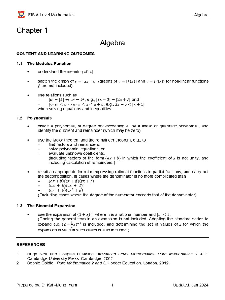 01 Algebra LectureNotes v4 | PDF | Function (Mathematics) | Algebra