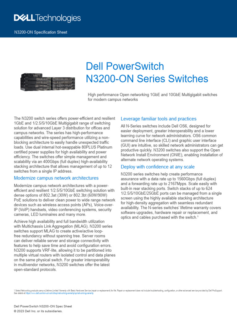 Dell Networking n3200 Powerswitch Specsheet | PDF | I Pv6 | Network Switch