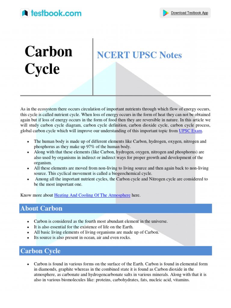 Upsc Carbon Cycle Pdfs 52523a10 | PDF | Carbon Cycle | Photosynthesis