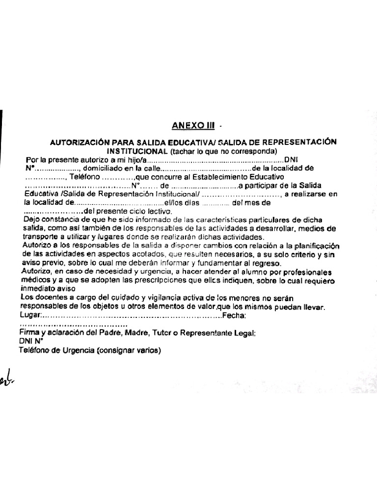 Autorización Salida Escolar | PDF