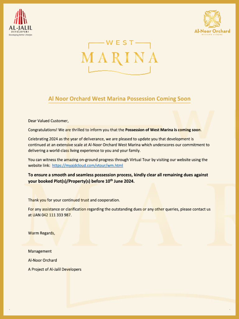 West Marina Possession Letter June 2024 Updated | PDF