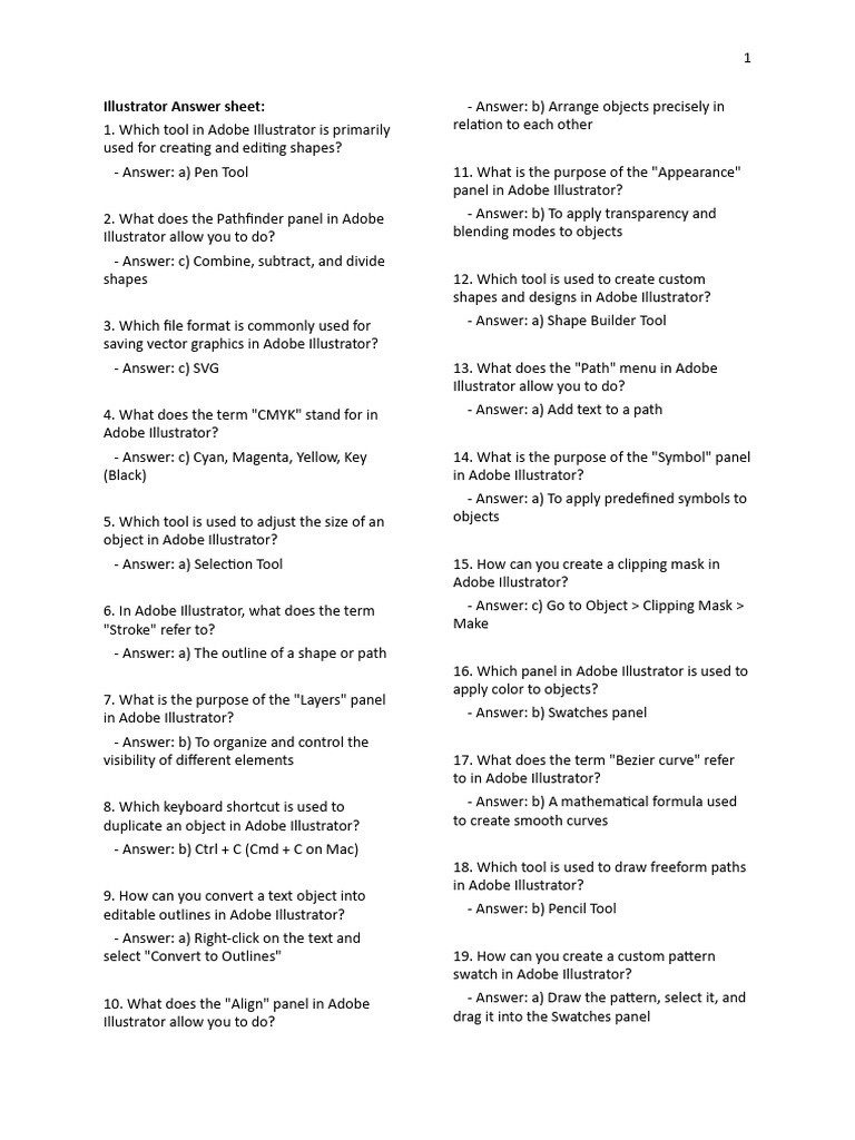 Illustrator Answer sheet | PDF | Adobe Illustrator | Graphic Design