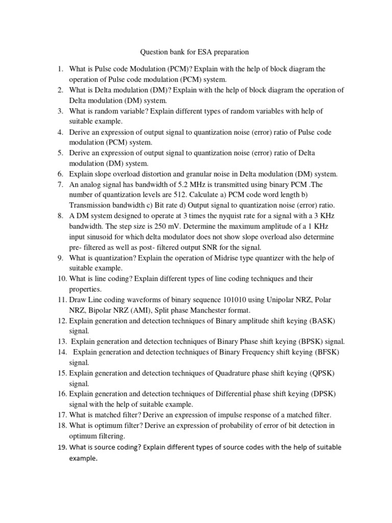 Question Bank For ESA Preparation | Download Free PDF | Modulation ...
