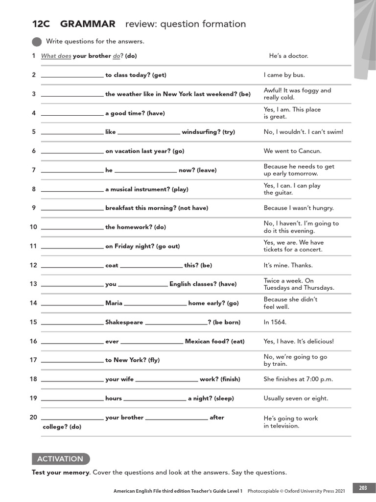 AEF3e Level 1 TG PCM Grammar 12C | PDF