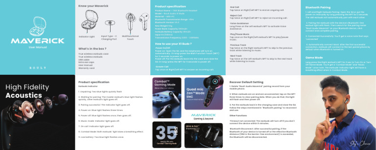 Boult Audio Maverick User Manual | PDF | Headphones | Bluetooth