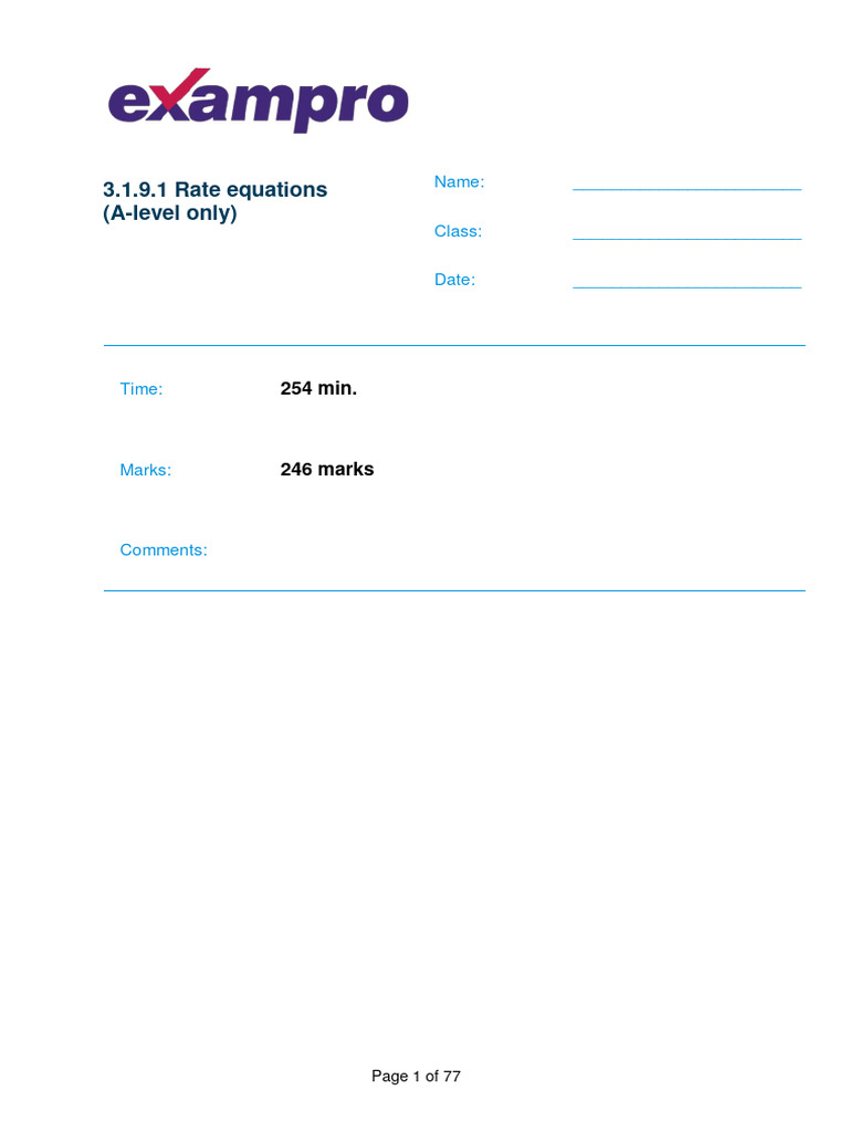 3.1.9.1 Rate Equations (A-Level Only) | PDF | Reaction Rate | Reaction ...