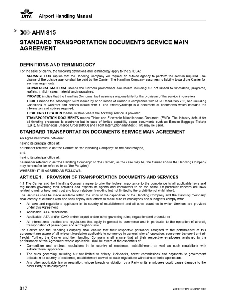 IATA Standard Transportation Documents | PDF | Indemnity | Arbitration