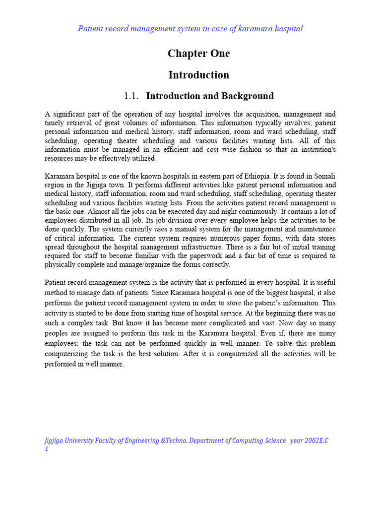 Patient Record Management System in Case of Karamara Hospital | PDF ...