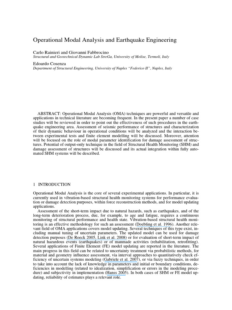 Operational Modal Analysis and Earthquak | PDF