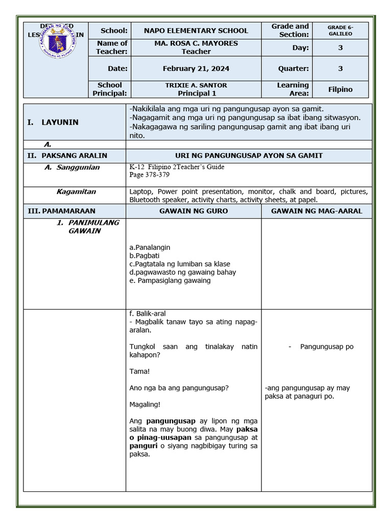 COT Q3. FILIPINO6 DLP | PDF