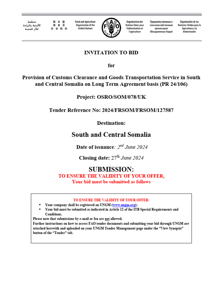 ITB No. 24 - 106 Provision of Customs Clearance in South Central | PDF ...
