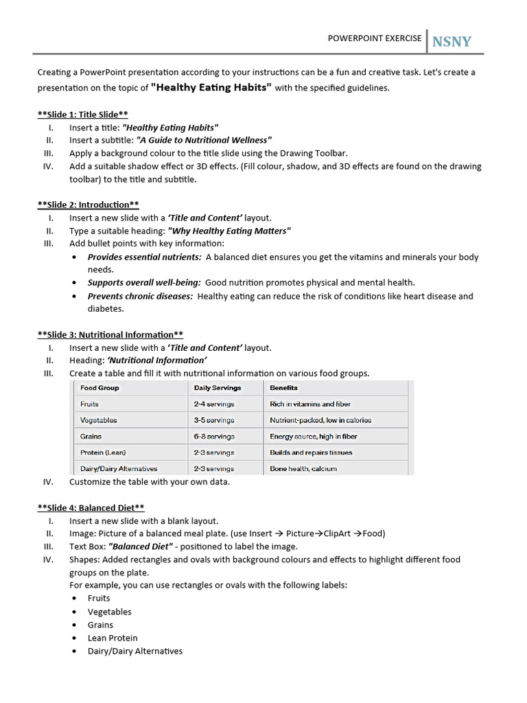 POWERPOINT EXERCISE HEALTHY EATING HABITS | PDF | Healthy Diet | Nutrition