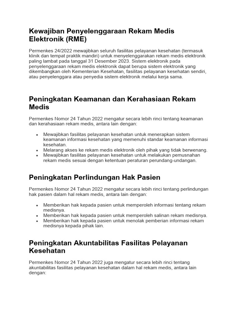 Permenkes 24/2022: Wajib RME dan SATUSEHAT | PDF