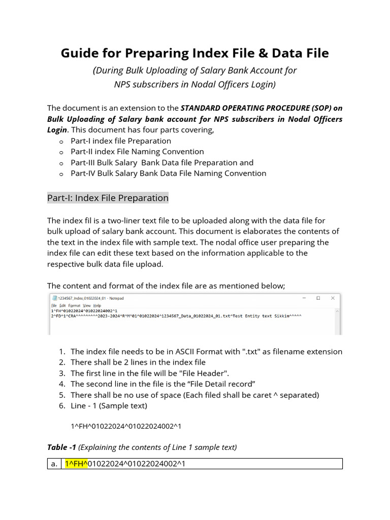 Guide for Preparing Index File and Bulk Salary Data file | Download Free PDF | Filename ...
