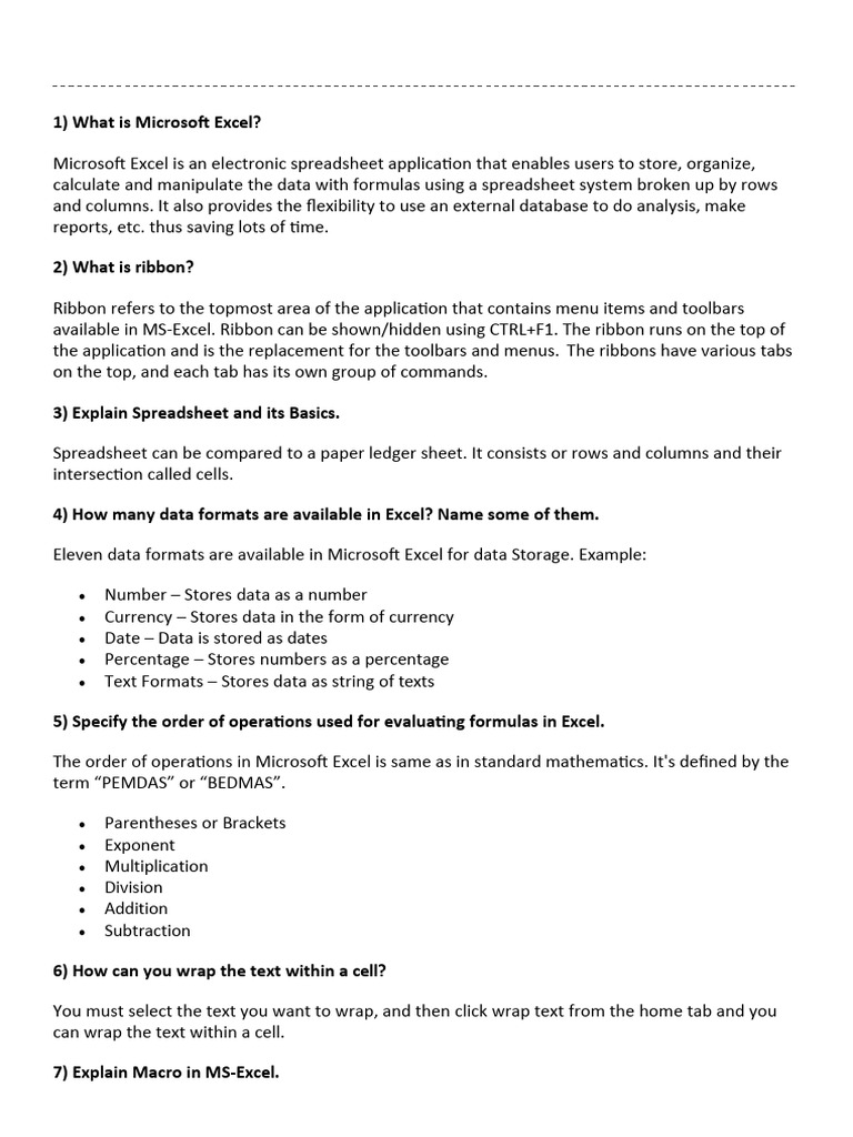 Excel Interview Questions Answers | PDF | Microsoft Excel | Spreadsheet
