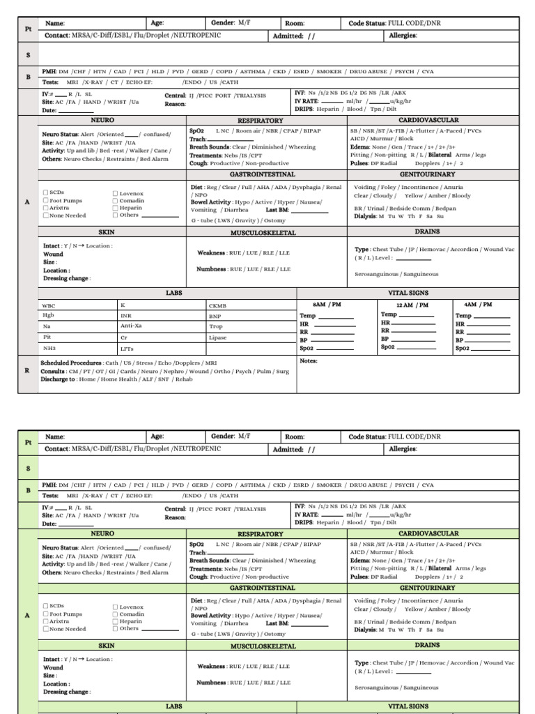 Report Sheet-Sbar | PDF | Edema | Cough
