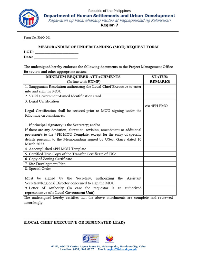 PMO FORM 1 MOU Request Form (LGU) | PDF