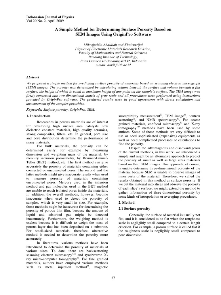 A Simple Method For Determining Surface Porosity Based On | PDF ...