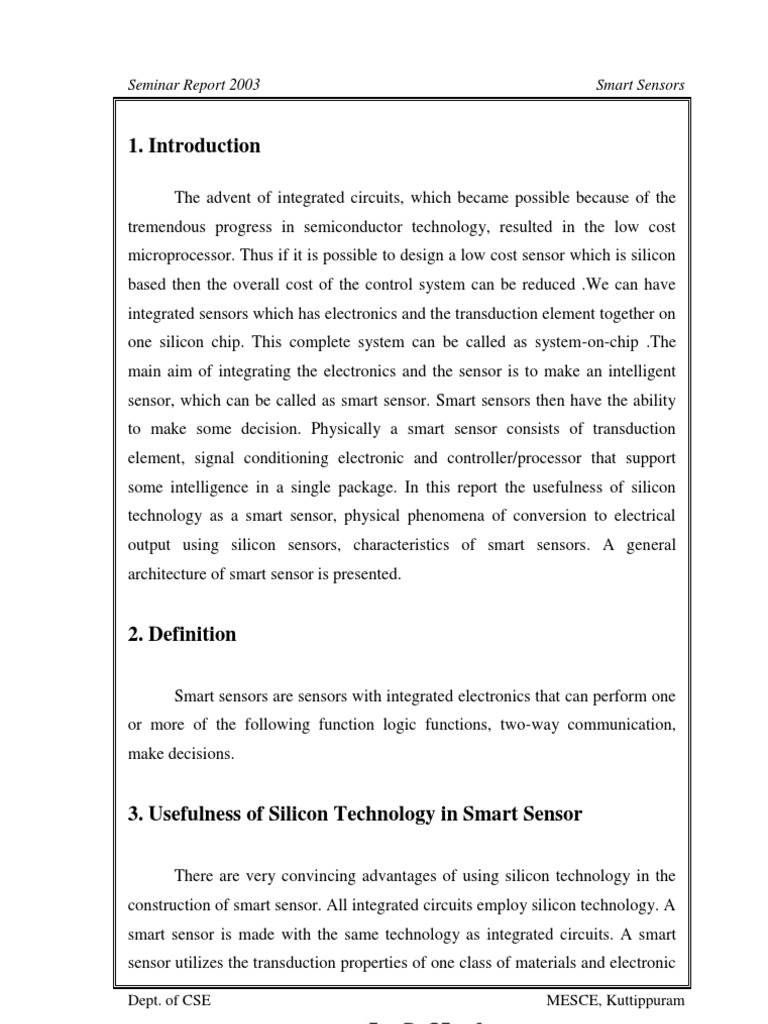 SMART SENSOR Seminar Report | PDF | Analog To Digital Converter | Sensor