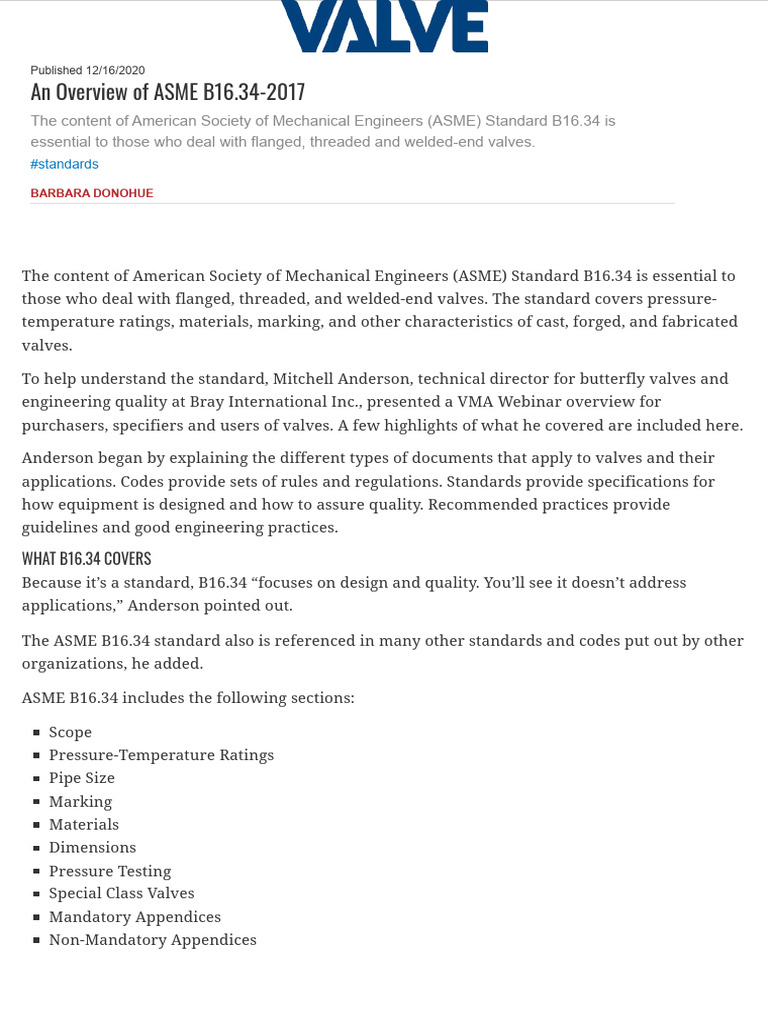 ASME B16.34 Valve Standards Guide | PDF | Valve | Mechanical Engineering
