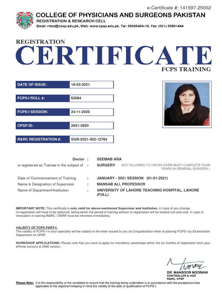 Fcps Reg Cert | PDF