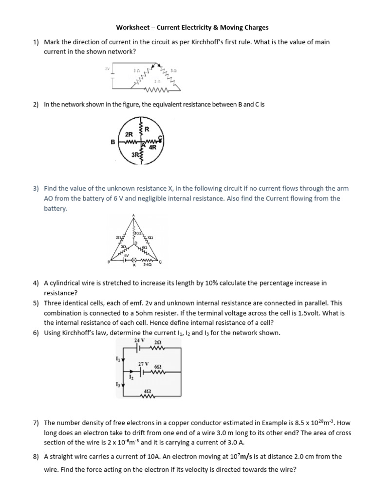 Worksheet - Current Electricity | PDF | Electrical Resistance And ...