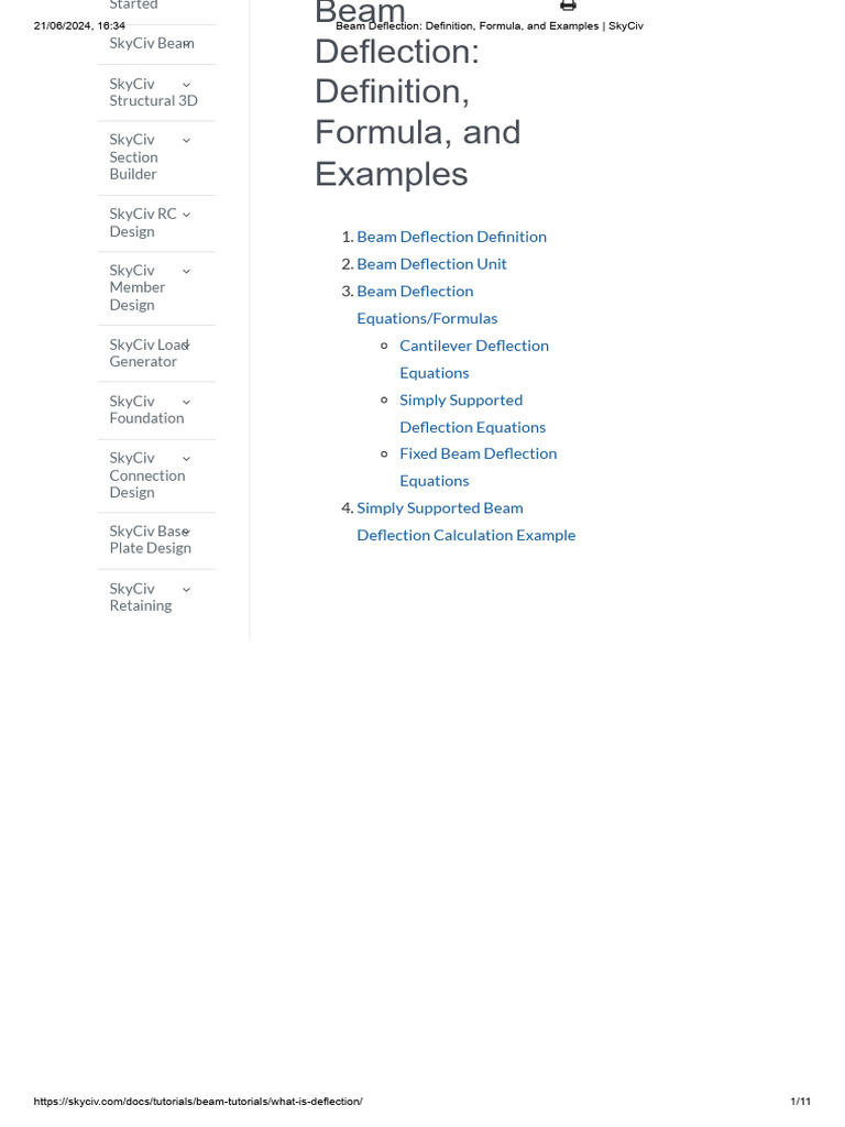 Beam Deflection - Definition, Formula, and Examples - SkyCiv | PDF ...