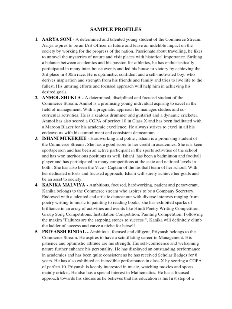 Sample Profiles | PDF