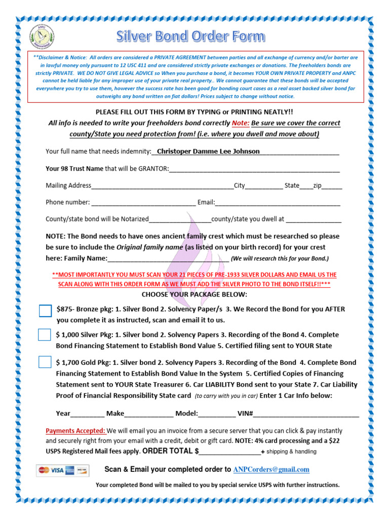 Freeholders Bond Order Form | PDF | Bonds (Finance) | Credit Card