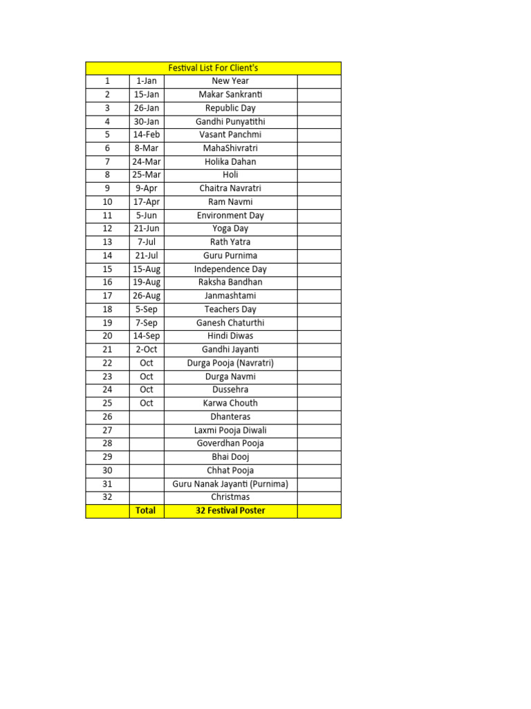 2023 Festival Calendar for Clients | PDF