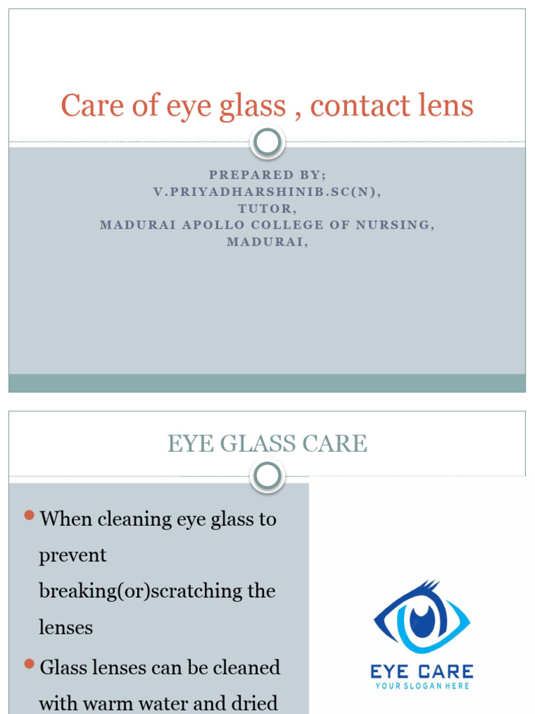 Care of Eye Glass, Contact Lens | PDF | Contact Lens