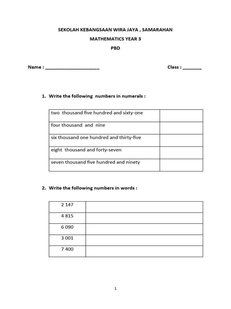 Mathematics Year 3 PBD | PDF
