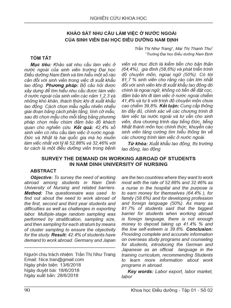 13 Khao Sat Nhu Cau Lam Viec o Nuoc Ngoai Cua Sinh Vien Dai Hoc Dieu Duong Nam Dinh | PDF