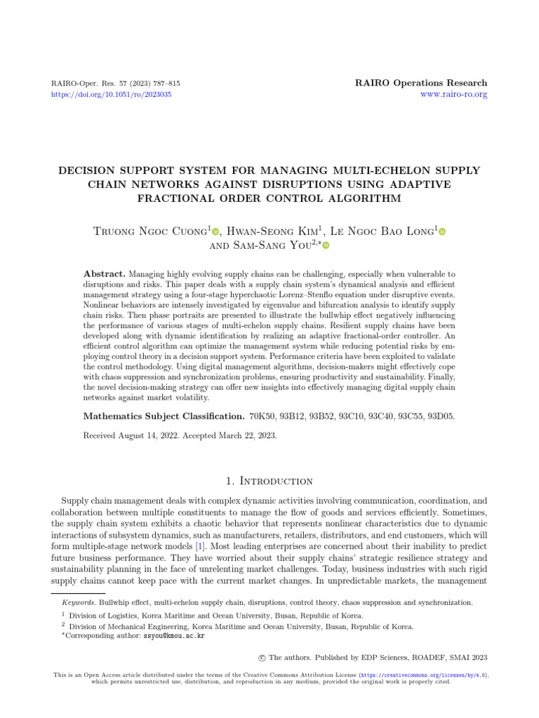 Decision Support System For Managing Multi Echelon Pdf Chaos Theory Control Theory