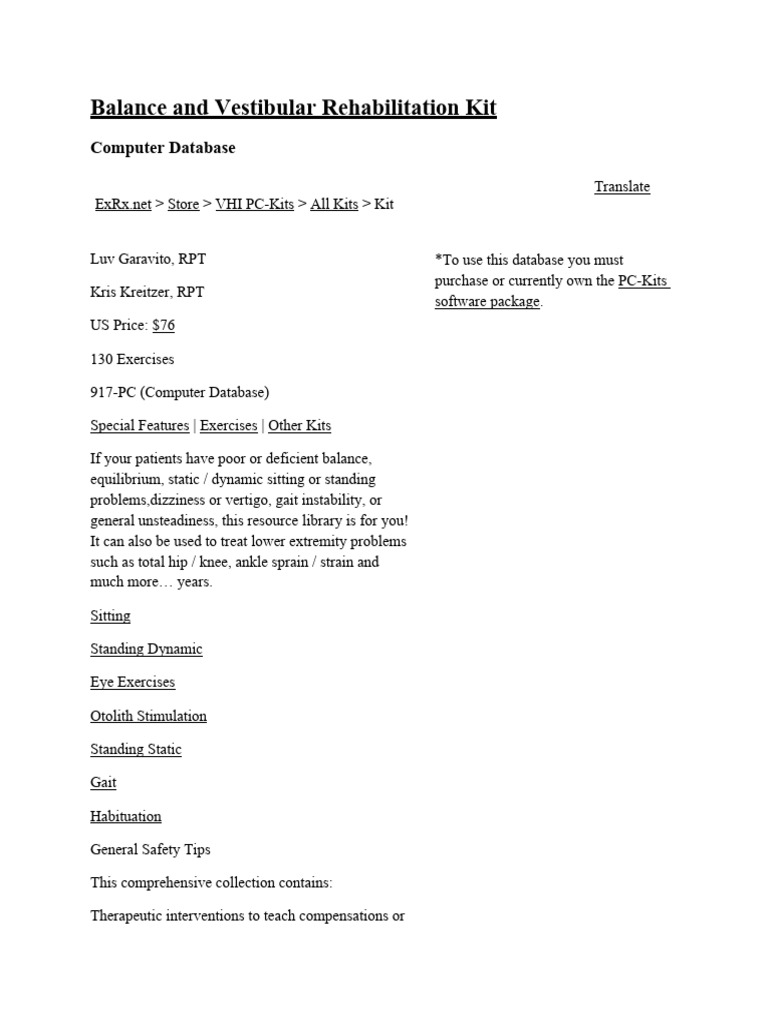 Balance and Vestibular Rehabilitation Kit | PDF | Vertigo | Balance ...