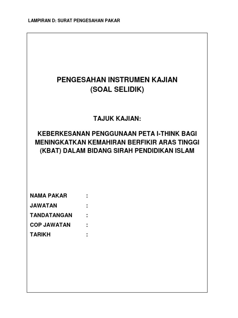 Kesahan Instrumen Soal Selidik Oleh Pakar Latest. | PDF
